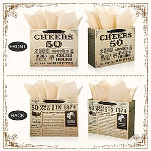 HHUIYUN 50th Birthday Gift Bag, Vintage 1974 Gift Bag with 50th Birthday Card and 50th Birthday Tissue Wrapping Paper, 50th Birthday Gifts for Him Her Husband Wife Mom Dad, 50 Birthday Party Supplies