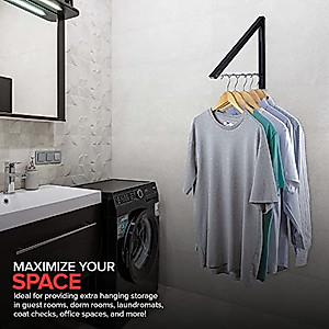 Stock Your Home Single Foldable Clothing Rack, Wall-Mounted Retractable Clothes Hanger for Laundry Dryer Room, Hanging Drying Rod, Small Collapsible Folding Garment Racks, Dorm Accessories (Black)