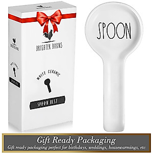 Ceramic Spoon Rest for Stove Top - Farmhouse Spoon Holder for Kitchen Counter - Coffee Spoon Rest, Kitchen Utensil Holder - Cooking Ladle Holder - Farmhouse Kitchen Decor, Accessories, Gifts (White)