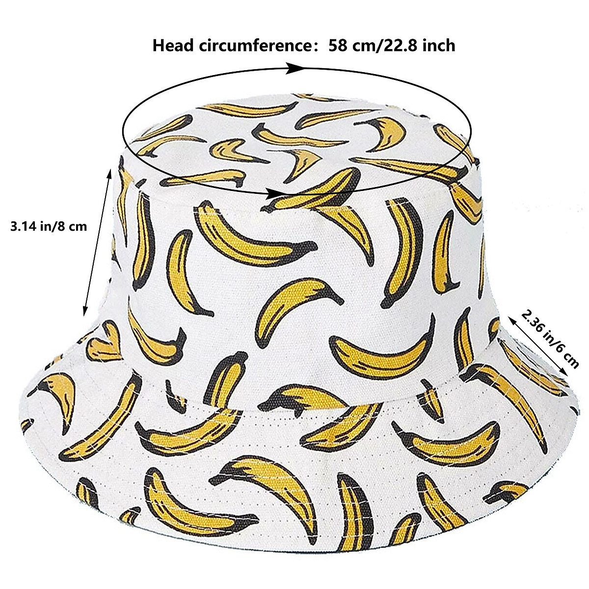 Joylife Fruit Print Bucket Hat Tropical Pattern Sun Hats Reversible Packable Fishing Cap for Women, Men, White