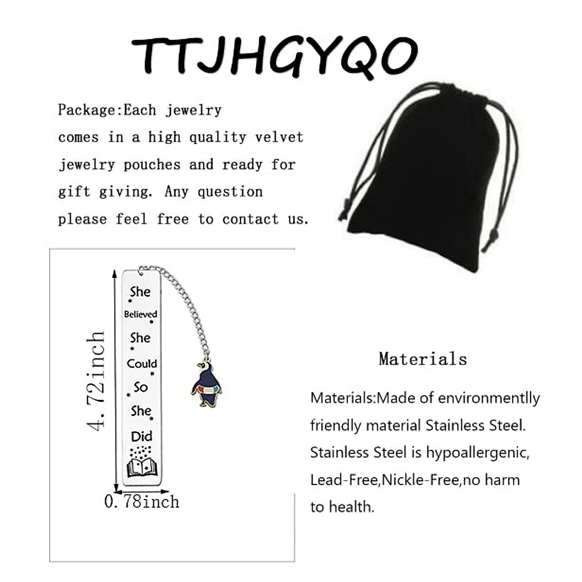 She Believe She Could So She Did Bookmark Inspirational Graduation Gift Animal Bookmark Animal Lovers Gift Book Lover Gift (Penguin Bookmarks)