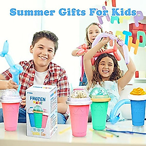 KTEBO Frozen Magic Slushy Cup, Smoothie Cups with Lids and Straws, Slushie Maker Cup is Cool Stuff Things, Fasting Cooling Make Milkshake smoothie Freeze Beer - TIKT0K Trend Items Cool Gadgets-Blue