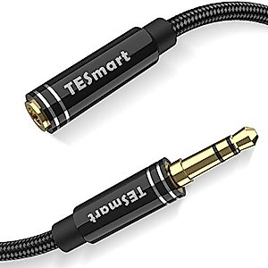 TESmart Headphones Extension Cable 3.5mm 10ft, Male to Female Stereo Audio Extension Adapter, Nylon Braided AUX Extension Cord Compatible with Phones, iPad, Speakers, Tablets, PCs, MP3 Players.