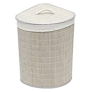 Home Basics Folding Corner Bamboo Hamper with Liner | Holds 2 Loads of Laundry | Top Handle | Removable, Washable Cotton Liner (Grey)