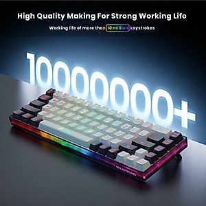 GEODMAER 65% Wireless Gaming Keyboard, Rechargeable Backlit Gaming Keyboard, 68 Keys Ultra-Compact Anti-Ghosting No-Conflict Keyboard for PC Laptop Gamer (White-Black)