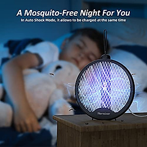 Kensizer Bug Zapper Electric Fly Swatter, Foldable Rechargeable Mosquito Zapper Racket with USB Charging Cable (Black)