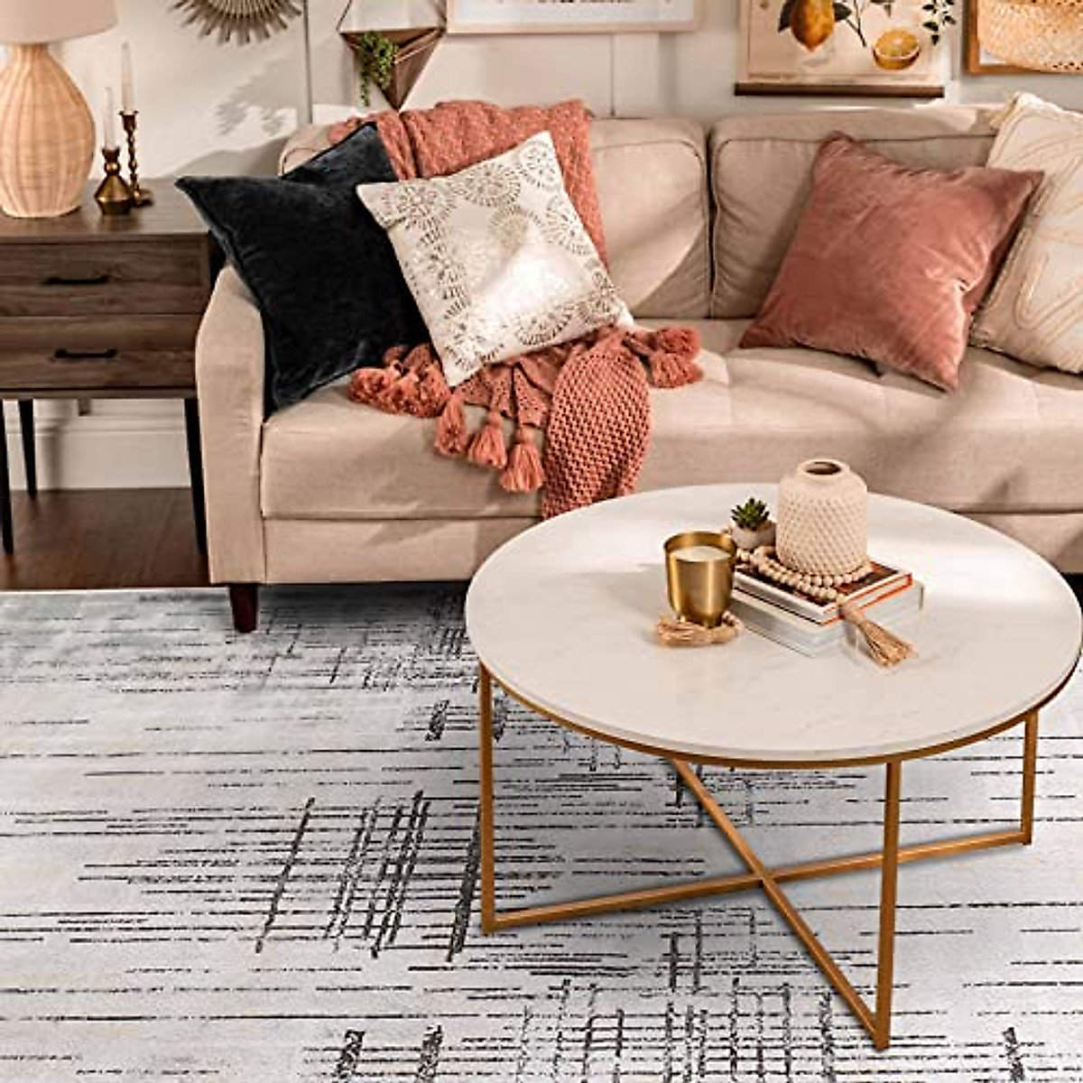 Calore Rugs Mordern Soft Abstract Distressed Area Rugs for Living Room/Bedroom/Dining Room,Medium Pile Carpet Floor Mat (5.2 x 6.5 ft, Gray/Beige)