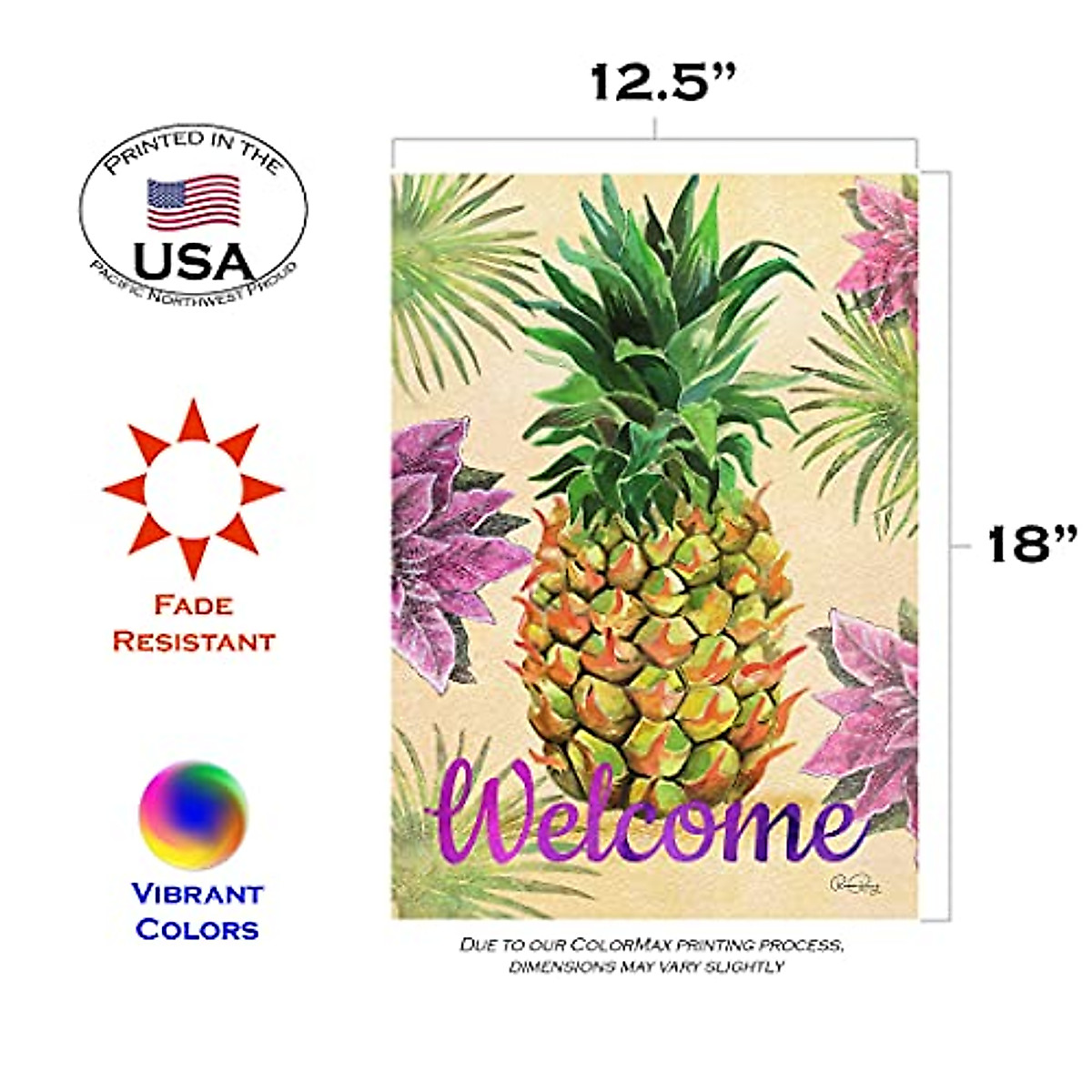 Toland Home Garden 1112294 Welcome Floral Pineapple 12.5 x 18 Inch Decorative, Garden Flag (12.5" x 18")