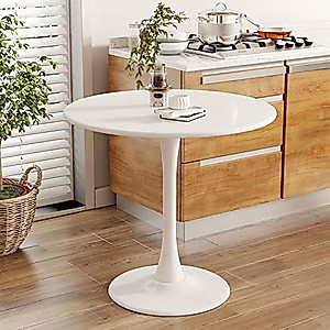 Kasinali White Round Table Modern Dining Table Tulip Round Kitchen Table Mid Century Coffee Table for Living Room 24 inch