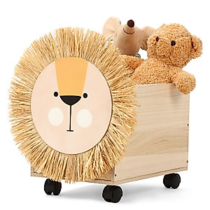 Memorywuu Kids Toy Box Storage Wooden Toy Chest Toy Organizers for Boys Girls Toy Box with Wheels 16x 10 x 10 Inch Lion Toy Storage Organizer Nursery Decor for Bedroom Living Room Easy Assembly