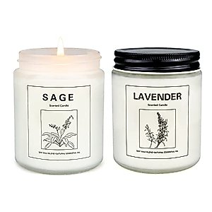 Candles for Home Scented, Sage Candles, Lavender Candle, Natural Soy Jar Candles Gift for Women Bathing Yoga Massage and Embellishment Home, 7.2oz 120 Hours Long Burning