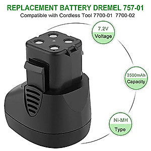 Hanaix 7.2 Volt 3500mAh Battery Compatible with Dremel 7700-01 and Dremel 7700-02 Replacement Dremel 757-01 Dremel 7.2 Volt Battery (Do not fit Dremel 770 Type 1)