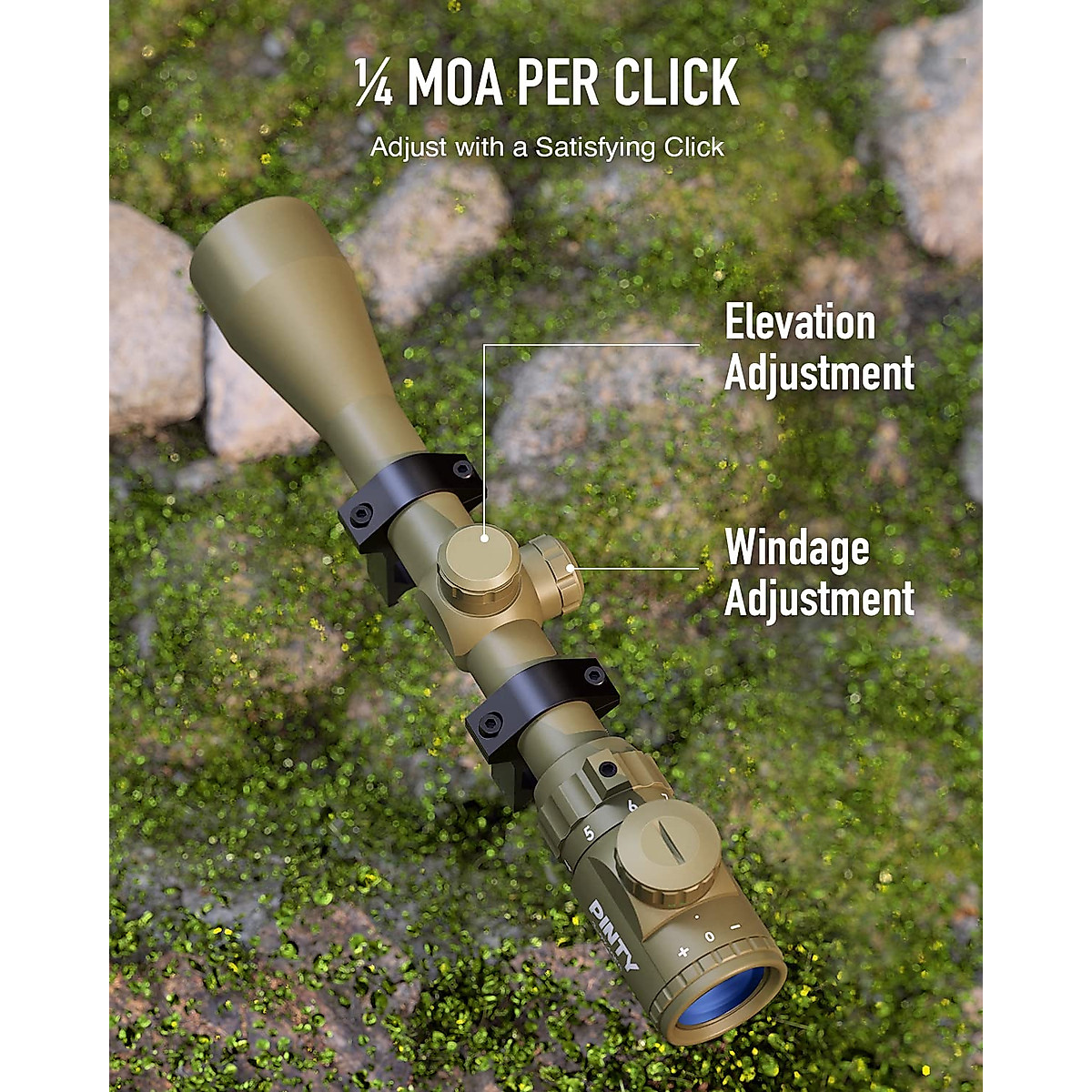 PINTY Rangefinder Rifle Scope, 3-9x40 Red Green Illuminated Shotgun Scope with 5 Brightness Levels Mount Rings for Picatinny Weaver Rail, Tactical Hunting Scope for Air Rifle Pellet Gun, Dark Earth