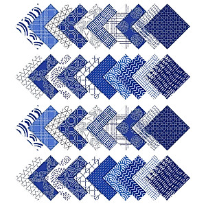 Soimoi Japanese Sashiko Print Precut 5-inch Cotton Fabric Quilting Squares Charm Pack DIY Patchwork Sewing Craft- White & Blue