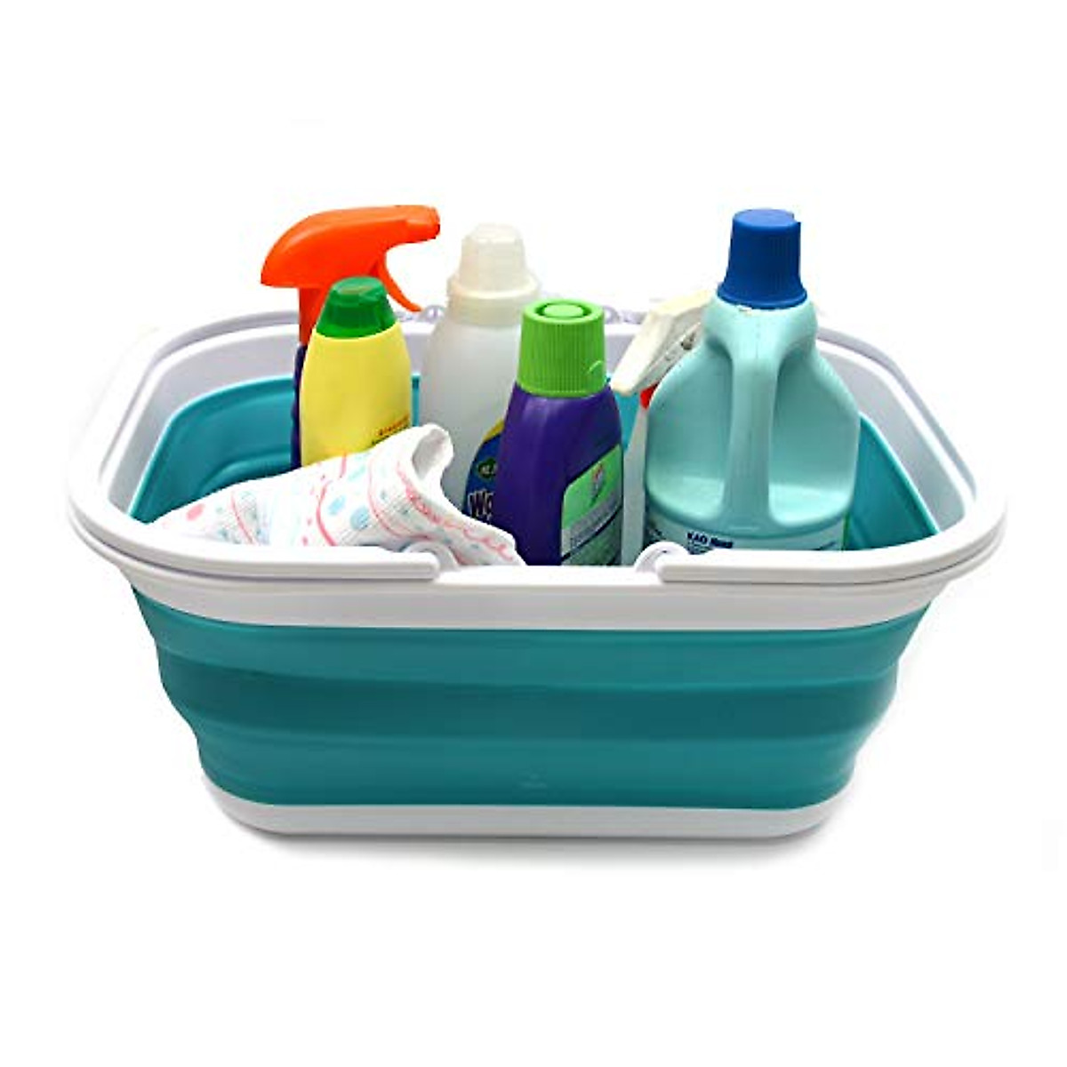 SAMMART 15.5L (4.1 Gallon) Collapsible Tub with Handle - Portable Outdoor Picnic Basket/Crater - Foldable Shopping Bag - Space Saving Storage Container (Bright Blue)