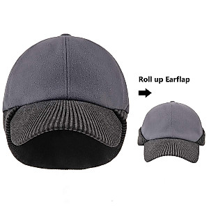 LCZTN Wool Winter Baseball Cap with Warmer Earflap for Men ＆ Women Outdoor Beanie Hat Dark Grey