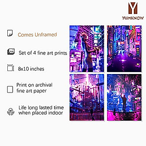 Japanese Anime Wall Art Decor - Cyberpunk Tokyo Hongkong Posters Prints - Vaporwave Vibey Cool Indie Picture Room Decor - Japan Neon Night Aesthetic Decorations - Preppy Chic Manga Cartoon - 8x10