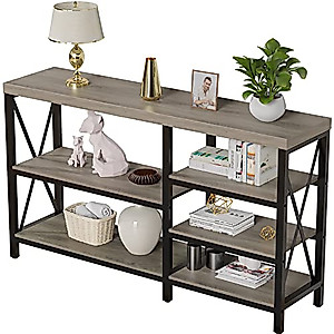 LGHM Console Tables for Entryway, Sofa Console Table Narrow with 5-Tier Storage Shelves for Living Room, Couch Hallway Table for Hall, Entry, Gray Wash