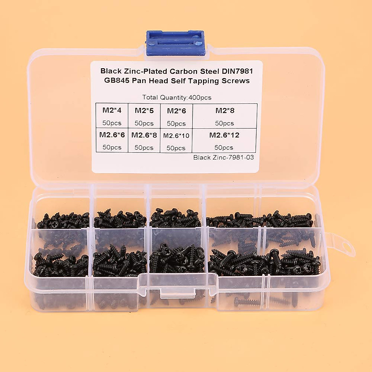 Self Tapping Screws, 400Pcs Black Stainless Steel M2/M2.6 Cross Pan Head Self Tapping Screws Set Assortment Kit