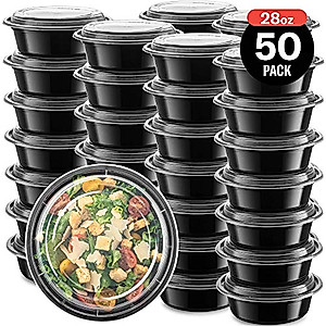 50-Pack Reusable Meal Prep Containers Microwave Safe Food Storage Containers with Lids, 28 oz Round Take Out Disposable Plastic Bento Lunch Box To Go Meal Prep Bowls, BPA-Free, Freezer Dishwasher Safe