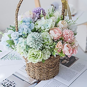 Decpro 2Pcs Artificial Peony Silk Hydrangeas Chrysanthemum Carnations Flower Bouquets for Wedding, Home Office Garden Decoration, Table Centerpieces, Floral Arrangements, Light Green