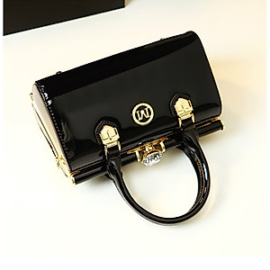 Shirt Luv Genuine Leather Women's Top Handle Satchel Crossbody Handbags Evening Bag Purses Small Hard Shoulder Bags (Black)