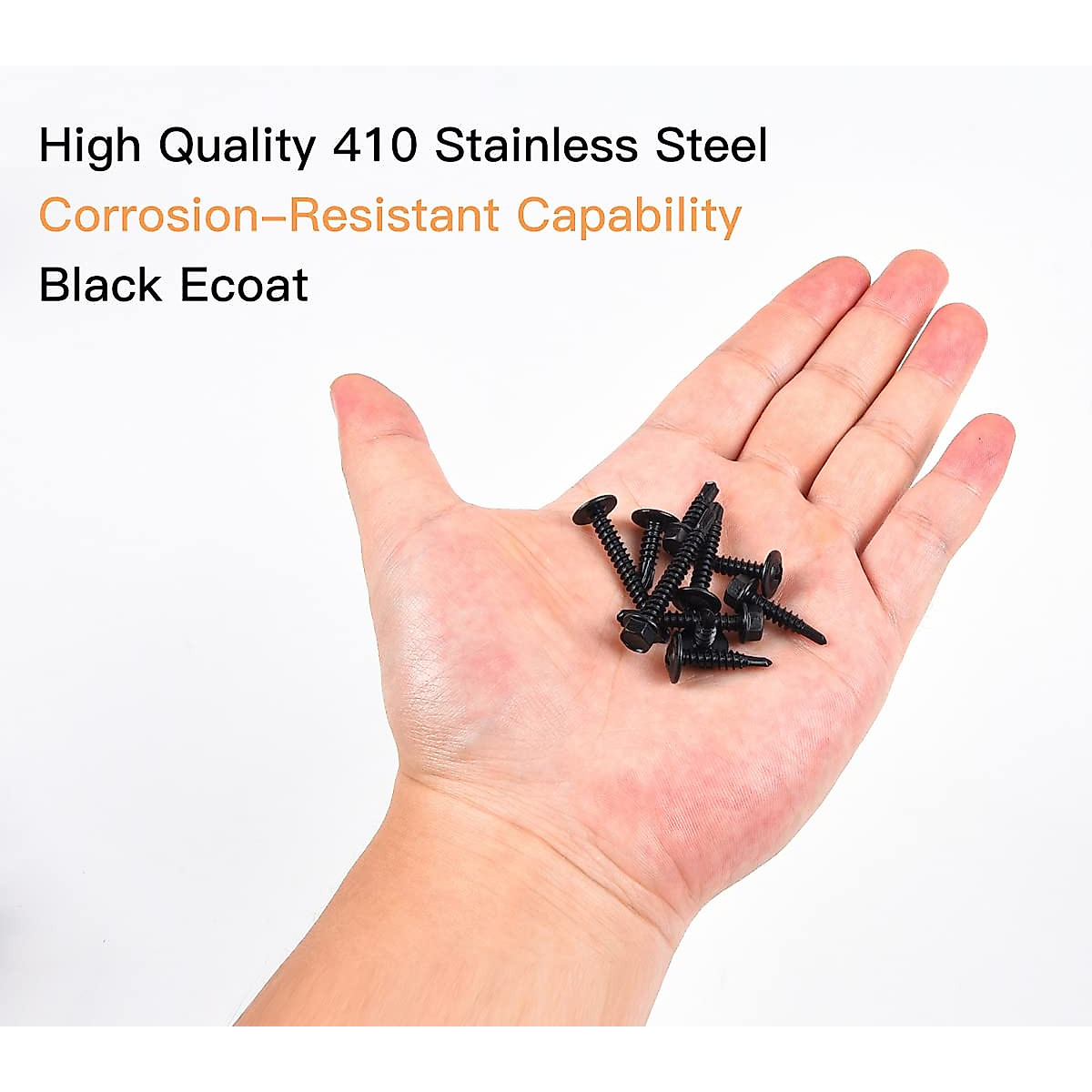 350PCS Self Tapping Screws Assortment, Black #8 Self Tapping Screws for Metal & Plastic with 410 Stainless Steel, Hex Washer Head & Phillips Round Head Self-Tapping Screws for Building & Repair