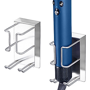 Hair Dryer Holder, XILIMEN Wall Mounted No Drilling Required Straightener Holder, Stainless Steel Curling Iron Holder for Bathroom Bedrooms（Silver）