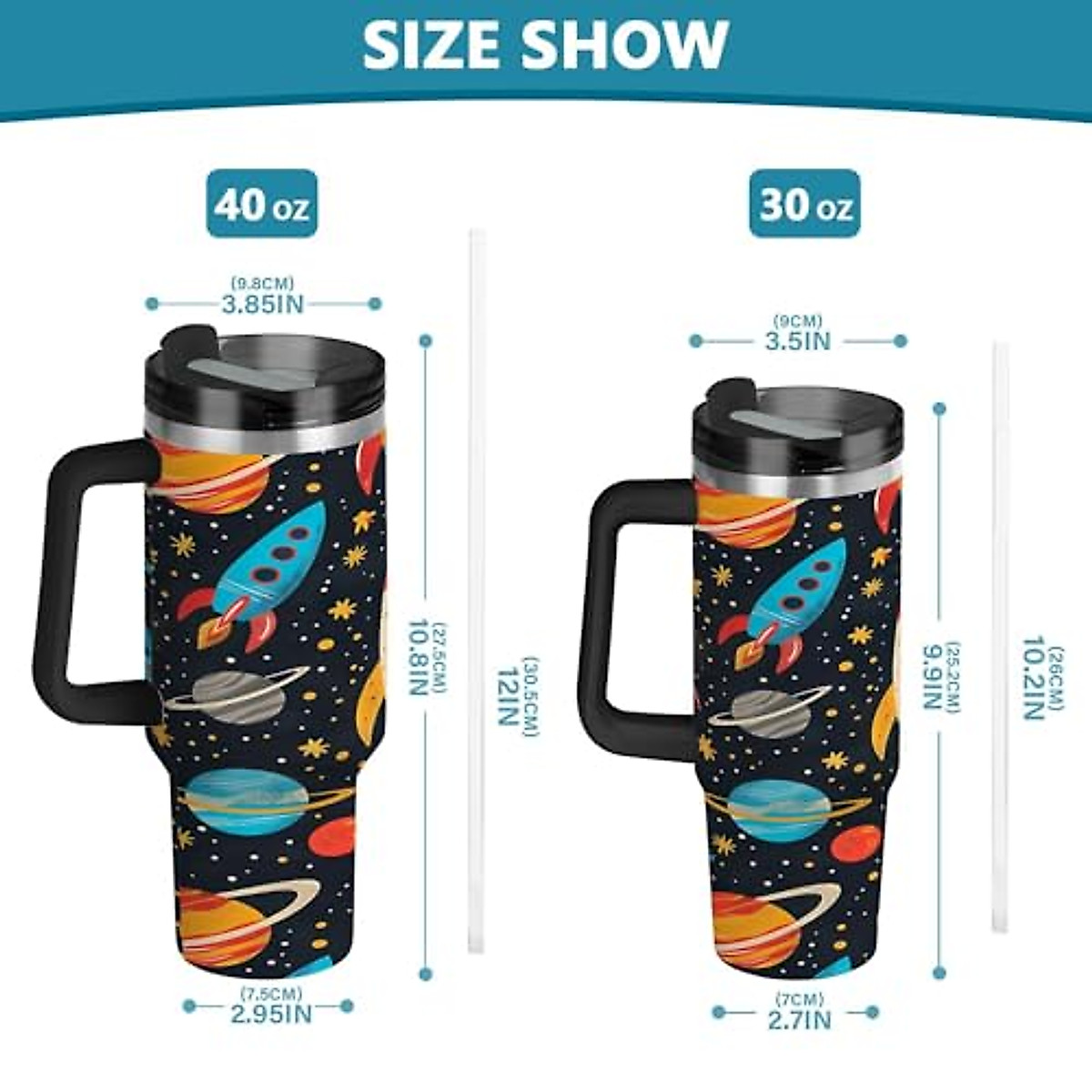 FRCSDIY Cosmic Planet Insulated Tumbler with Handle and Straw Lid,30oz Leakproof Stainless Steel Cup BPA-Free Water Bottle