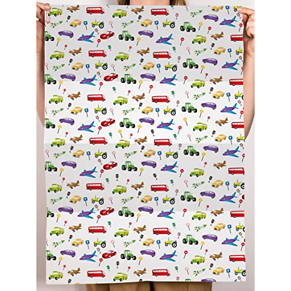 CENTRAL 23 Boys Birthday Wrapping Paper - 6 Sheets of Gift Wrap - Car Rocket Airplane Tractor Gifts - For Birthday Baby Shower - Recyclable