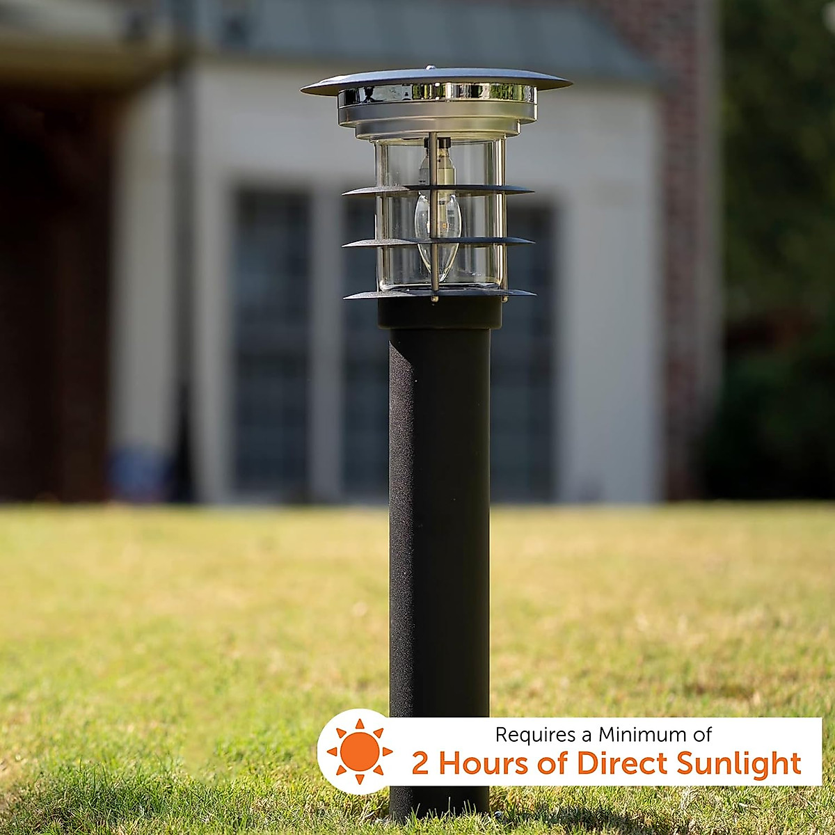 Gama Sonic Solar Pathway Light, Stainless Steel Bollard LED Lamp, Waterproof Outdoor Landscape Lights (GS-214)