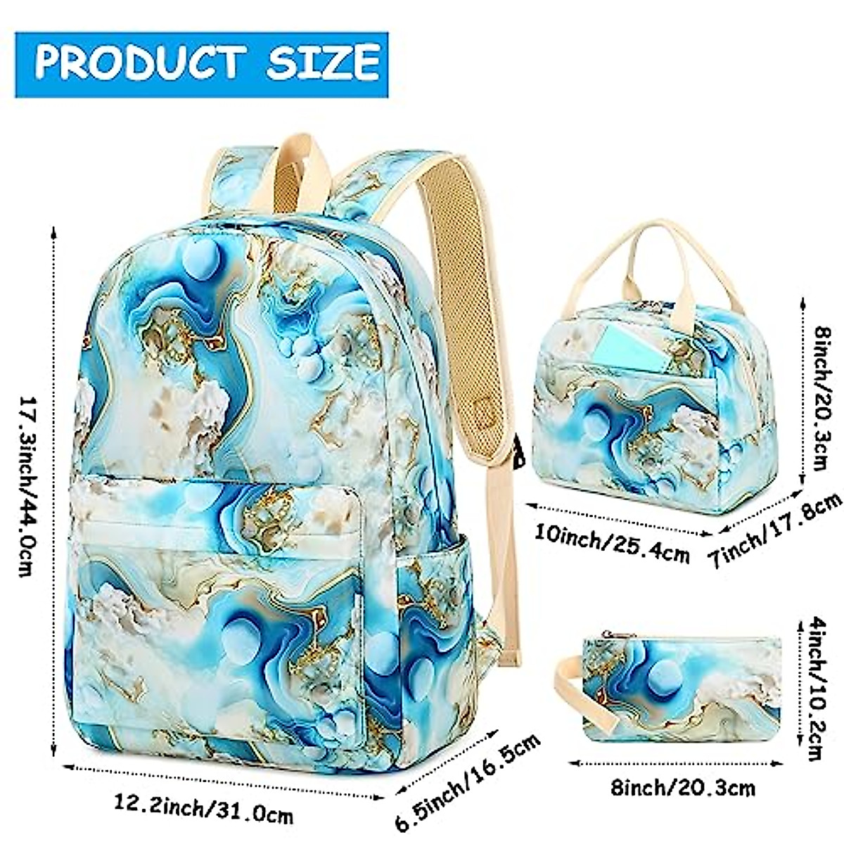 Bluboon Teen Girls School Backpack Kids Bookbag Set with Lunch Box Pencil Case Travel Laptop Backpack Casual Daypacks
