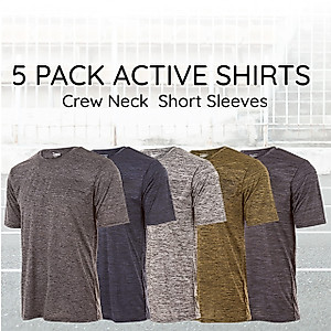 Boys Active T-Shirt - Quick-Dry Athletic Workout Training Stretch Crew Neck Short Sleeve Top 5 Pack