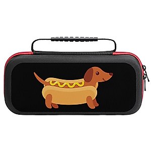 Dachshund in Hot Dog Bun with Mustard Carrying Case Hard Shell Storage Tote Bag Holds 20 Game Card Bag for Nintendo Switch