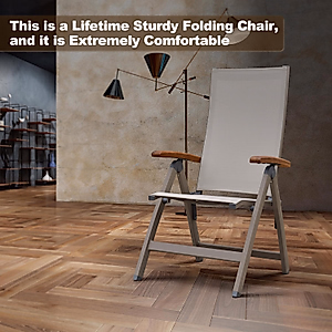 Sunairsz Folding Chair, Indoor & Outdoor Balcony, Patio Porch, Garden Lawn, Pool, for Comfortable Ivory White Foldable Chairs, Portable Cozy Recliner, Metal Frame, Heavy Duty Durable