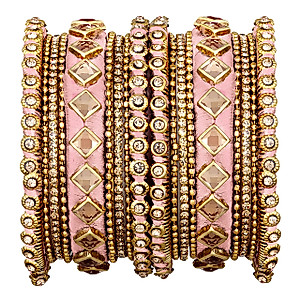 Aheli Matching Floral Kundan Silk Thread Chuda Chura Bangle Set Indian Traditional Bridal Fashion Jewelry for Women Girls Size