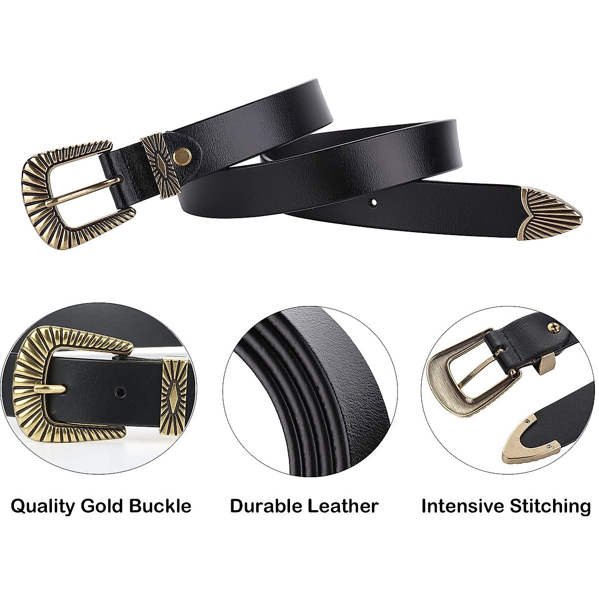 ALAIX Belts for women Women's Belts Silver Gold Buckle leather belts Black Western belts Jeans Pants belts for women