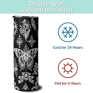 owbgsdh 20 oz Goth Skinny Tumblers with Lid and Straw, Butterfly Stainless Steel Vacuum Insulated Travel Coffee Mug Cup Water Bottle, Gothic Decor Stuff Accessories, Gifts for Women Girls Goth Lover
