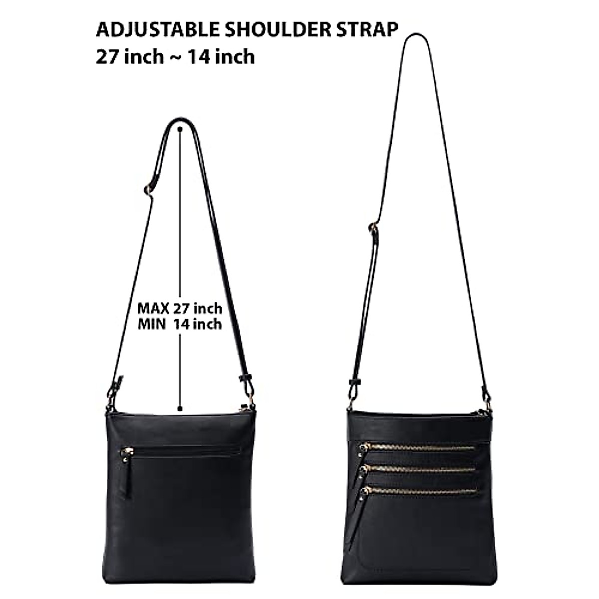 Solene Crossbody Bag Functional Multi Pocket Messenger Purse Top Zip Closure Shoulder Handbag With Adjustable Strap-WU093(Black)