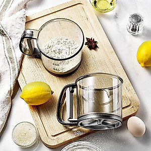 Small Handled Semi-automatic Flour Sifter,2 Cups Sieve for Baking with Hand Press Design,Mesh Kitchen Cooking Sieve Tools for Cooking,BPA Free,Gray
