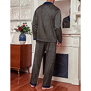Ekouaer Men's Silk Pajama Set Long Satin Loungewear 2 Piece Pjs Classic Button Down Sleepwear