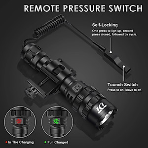 TDT 3000 Lumen Tactical Flashlight LED Tactical Light Comes with IPX7 Waterproof, 2 Switch Modes, 5 Modes Super Bright, Rechargeable Picatinny Flashlight for Tactical and Outdoor Scenes