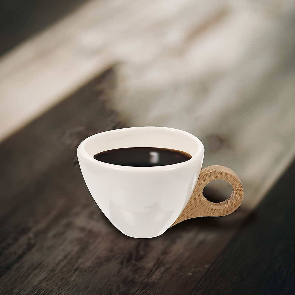 Hemoton 2Pcs Coffee Mug Ceramic with Wooden Handle, 150ml/5Oz Coffee Cup Household Drinking Cup Espresso Cup (White)