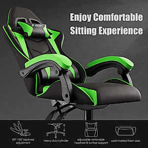 Bigzzia Gaming Chair, Ergonomic Video Game Chairs with Pillow and Lumbar Support, Racing Style Height Adjustable Computer Chair with 360°-Swivel Seat for Adults