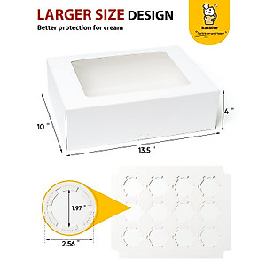 katbite Cupcake Boxes, 15-Set Cupcake Containers 12 Count, Food Grade Kraft Thick Cupcake Carrier Boxes with 2 Color Gift Ribbons, Twine, Cards and Inserts to Hold Cupcakes, Pastries and Cookies