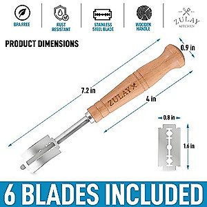 Zulay Kitchen Bread Lame Dough Scoring Tool - Hand Crafted Bread Scoring Tool to Cut Designs on Sourdough, Homemade Bread - Bread Scoring Knife With 6 Stainless Steel Razor Blades and Leather Cover