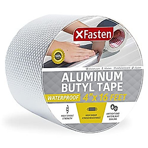XFasten Super Waterproof Aluminum Butyl Tape, 4-Inch x 16-Foot, Aluminum Foil Tape with Butyl Rubber Adhesive for Window and Metal Roof Flashing, Patching and Gutter Leak Repair