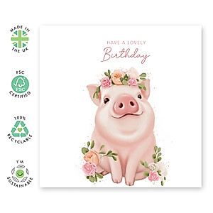 CENTRAL 23 Funny Birthday Card For Women - Have A Lovely Birthday - Cute Floral Pig - Gifts For Sister Daughter Wife Mom Aunt Cousin Niece - Comes With Fun Stickers And Envelope