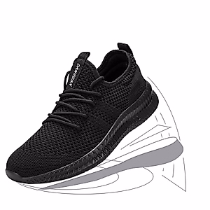 FUJEAK Women Walking Shoes Athletic Casual Road Running Breathable Fashion Sneakers Gym Tennis Lace Up Comfortable Lightweight Shoes A Black