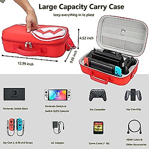 Mario Carrying Case for Nintendo Switch/OLED Model,Deluxe Portable Travel Case Messenger Bag fit Switch Console & Full Set Game Accessories with Mesh Pocket,18 Games & Removable Shoulder Strap